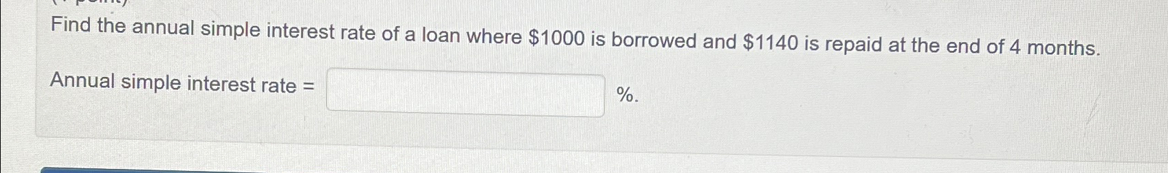 Solved Find the annual simple interest rate of a loan where | Chegg.com