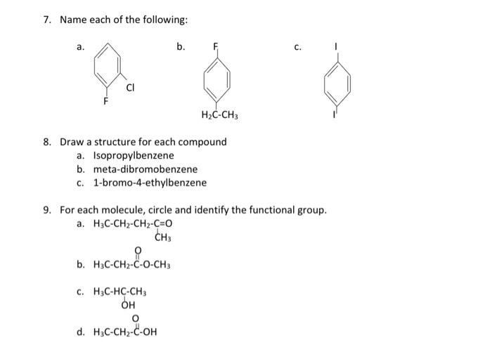 Solved 7. Name each of the following: a. b. C. De CI H2C-CH3 | Chegg.com