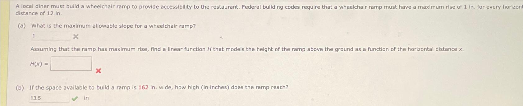 Solved A local diner must build a wheelchair ramp to provide | Chegg.com