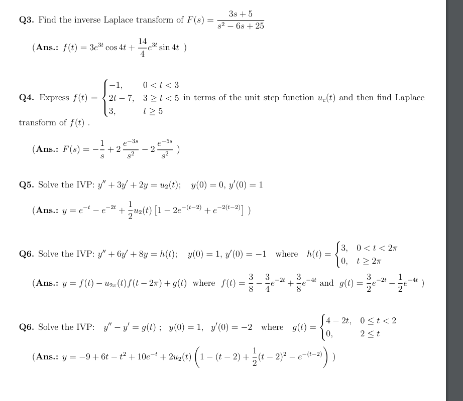 Solved Q3. ﻿Find the inverse Laplace transform of | Chegg.com
