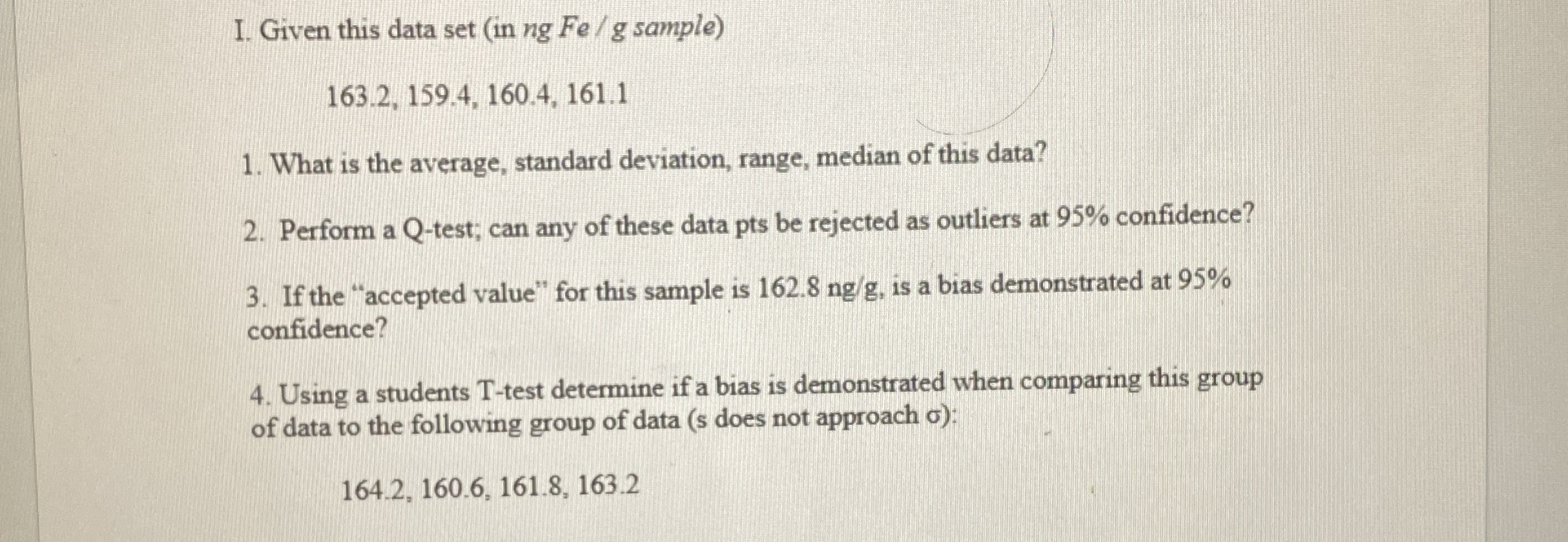 I. Given this data set (in ngFeg | Chegg.com