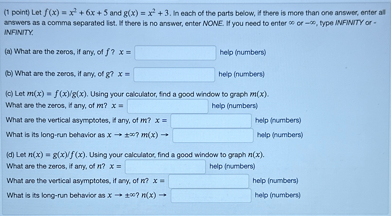 Solved 1 ﻿point ﻿let F X X2 6x 5 ﻿and G X X2 3 ﻿in Each