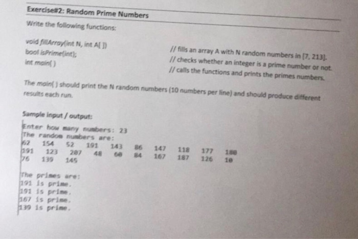 Solved Exercise#2: Random Prime Numbers Write the following | Chegg.com