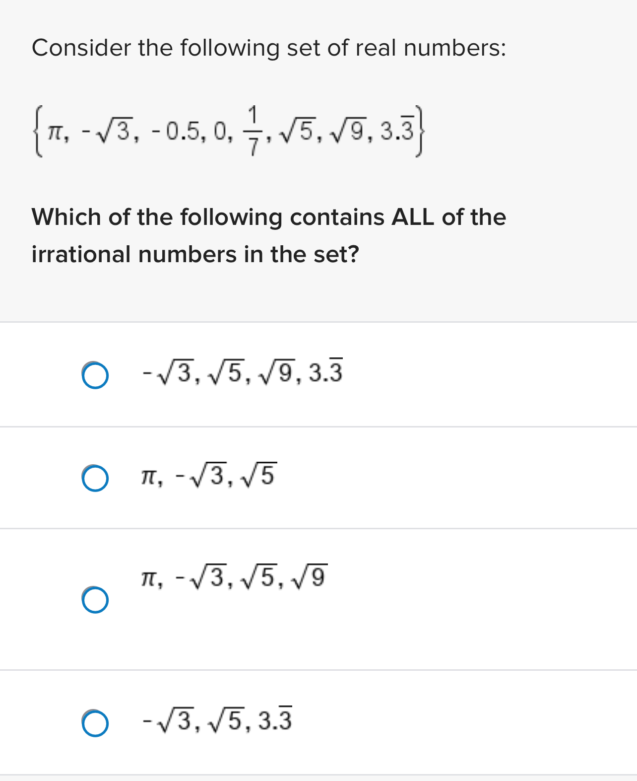 Solved Consider the following set of real | Chegg.com