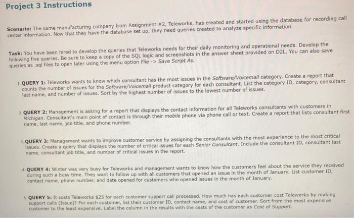 Solved Project 3 Instructions Scenario: The same | Chegg.com