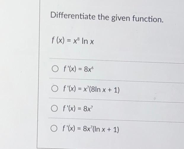 Solved Differentiate the given function. | Chegg.com
