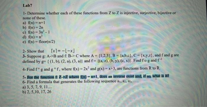 Solved 1- Determine whether each of these functions from Z | Chegg.com