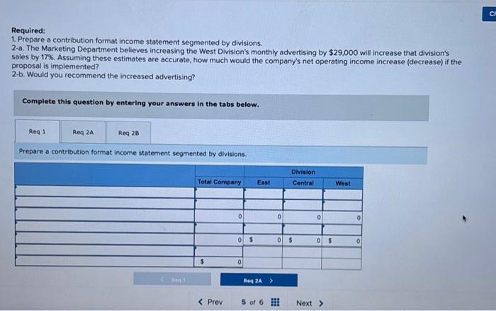 Exercise 6-11 (Algo) Segmented Income Statement | Chegg.com