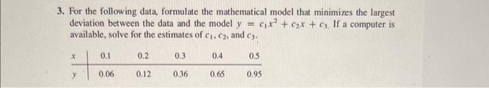 Solved 3. For the following data, formulate the mathematical | Chegg.com