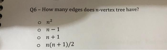 Solved Q6 - How many edges does n-vertex tree have? on2 on-1 | Chegg.com