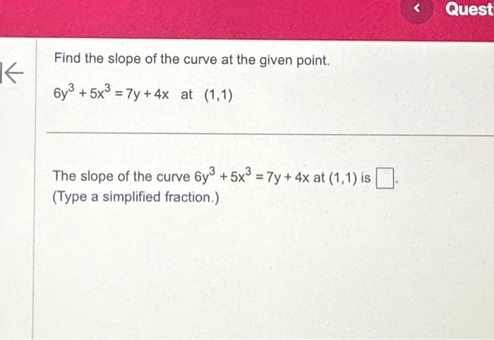 Solved Find the slope of the curve at the given point. | Chegg.com
