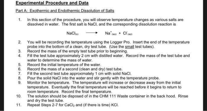 Experimental Procedure and Data Part A: Exothermic | Chegg.com