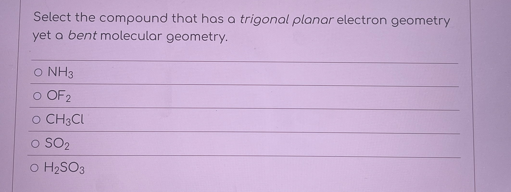 Solved Select the compound that has a trigonal planar | Chegg.com