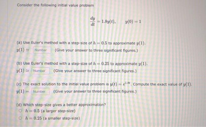 Solved Consider the following initial value problem dy dt | Chegg.com