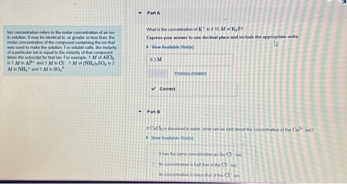 Solved Ion concentration refers to the molar concentration | Chegg.com