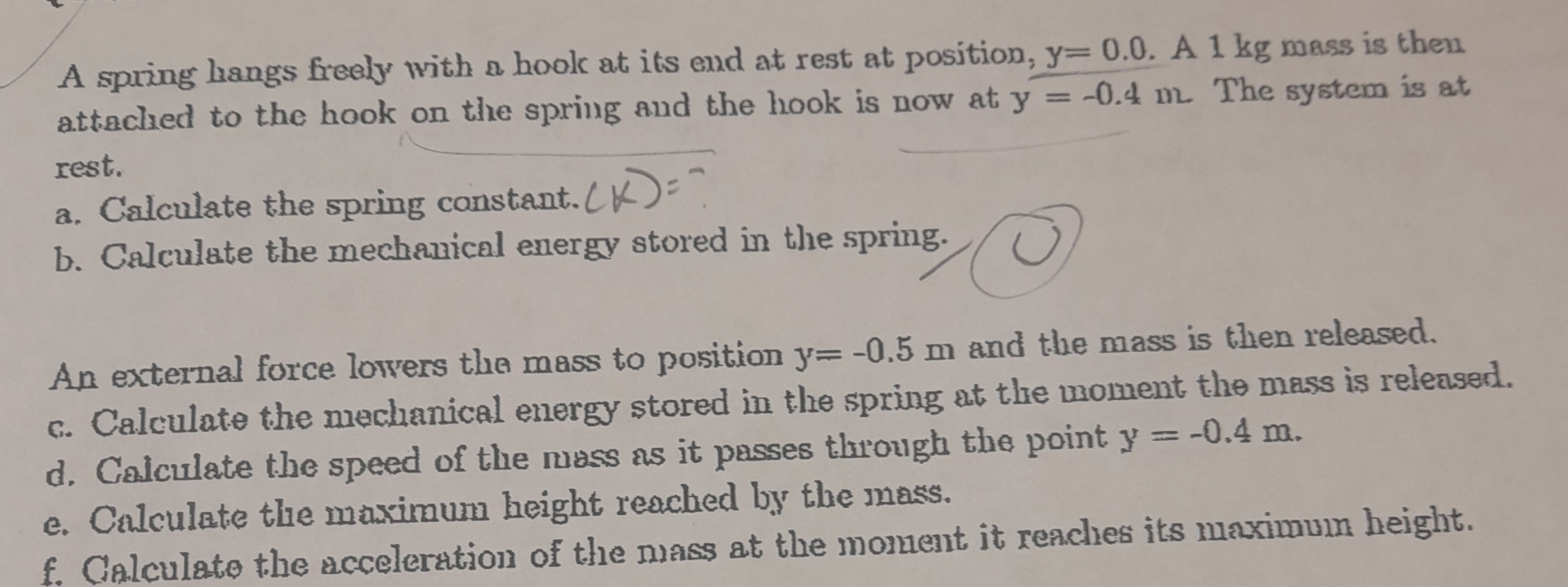 Solved A spring hangs freely with a hook at its end at rest | Chegg.com