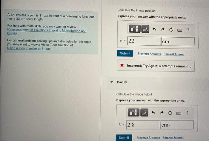 Solved Calculate the image position. A 1.4-cm-tail object is | Chegg.com
