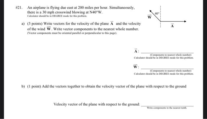 Solved 400 #21. An airplane is flying due east at 200 miles | Chegg.com