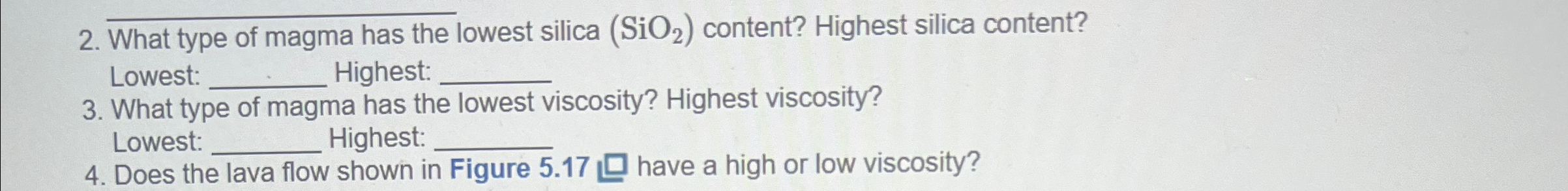 Solved What type of magma has the lowest silica (SiO2) | Chegg.com