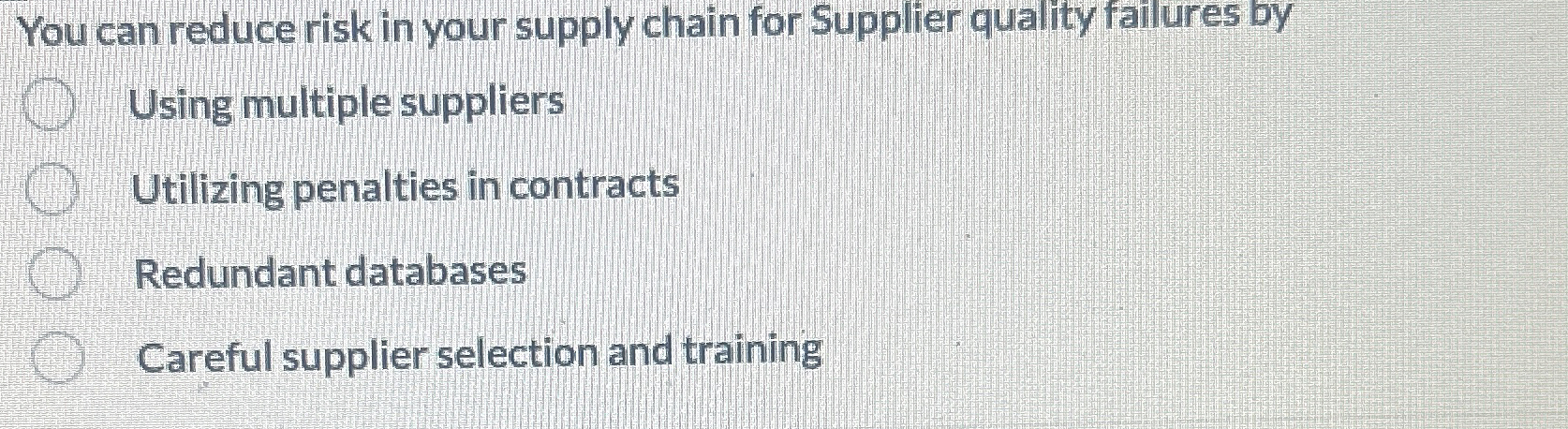 Solved You can reduce risk in your supply chain for Supplier | Chegg.com