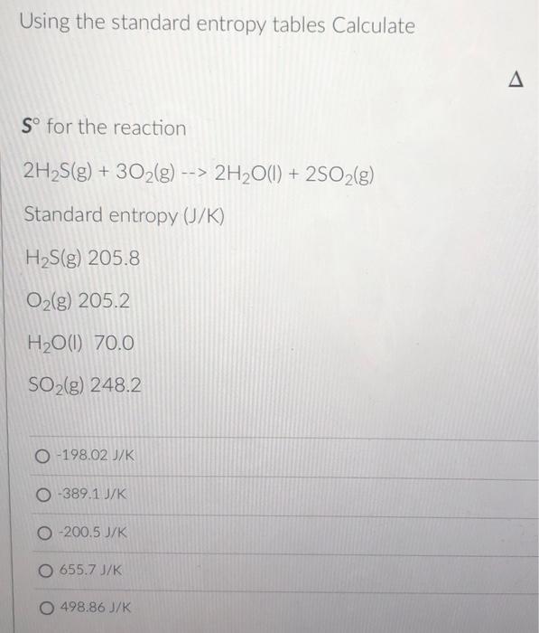 Solved Using the standard entropy tables Calculate S∘ for | Chegg.com