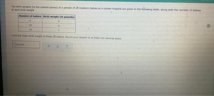 Solved The birth weights (to the nearest pound) of a sample | Chegg.com