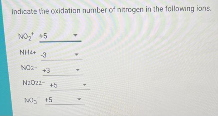 Solved Indicate the oxidation number of nitrogen in the | Chegg.com