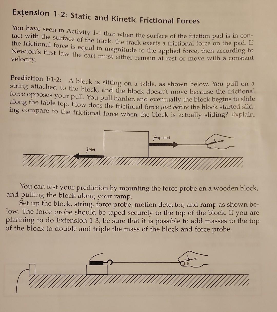 Solved Extension 1-2: Static and Kinetic Frictional Forces | Chegg.com