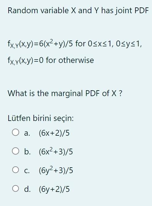 Solved Random variable X and Y has joint PDF | Chegg.com