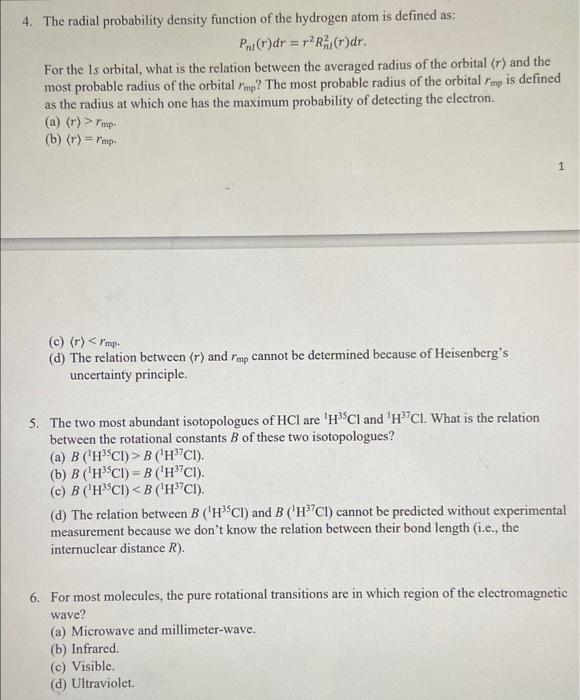 Solved 4. The radial probability density function of the | Chegg.com
