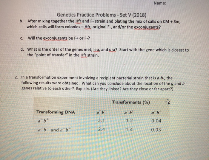 Solved Genetics Practice Problems - Set V (2018) 1. This | Chegg.com