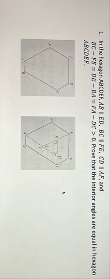 Solved In the hexagon ABCDEF,AB||ED,BC||FE,CD||AF, ﻿and | Chegg.com