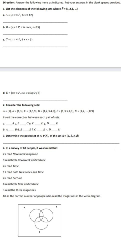 Solved 1. List the elements of the following sets where | Chegg.com