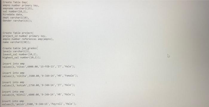 Solved Create Table Empl empno number primary licey, empnane | Chegg.com