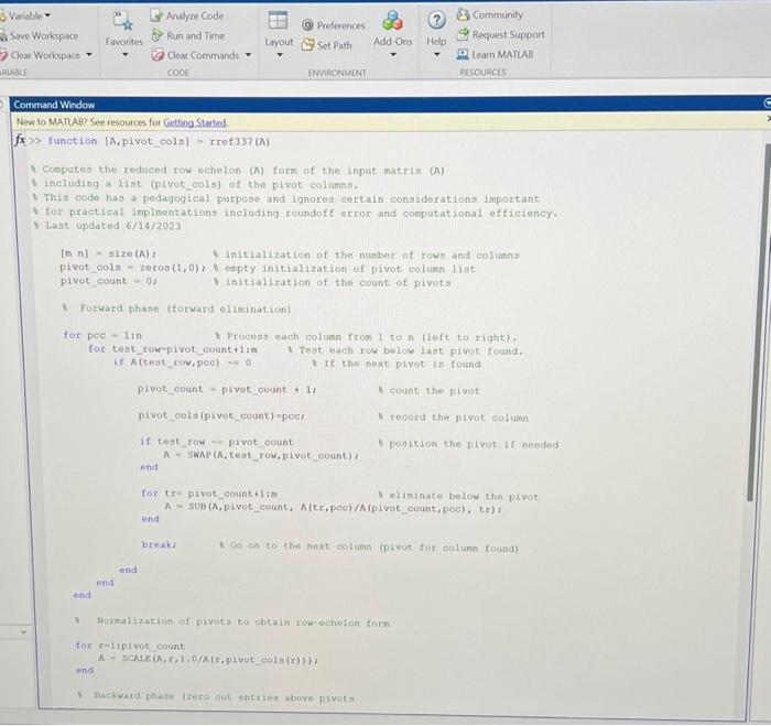 Solved In Lesson 1.4 a MATLAB code, rre1337, for | Chegg.com