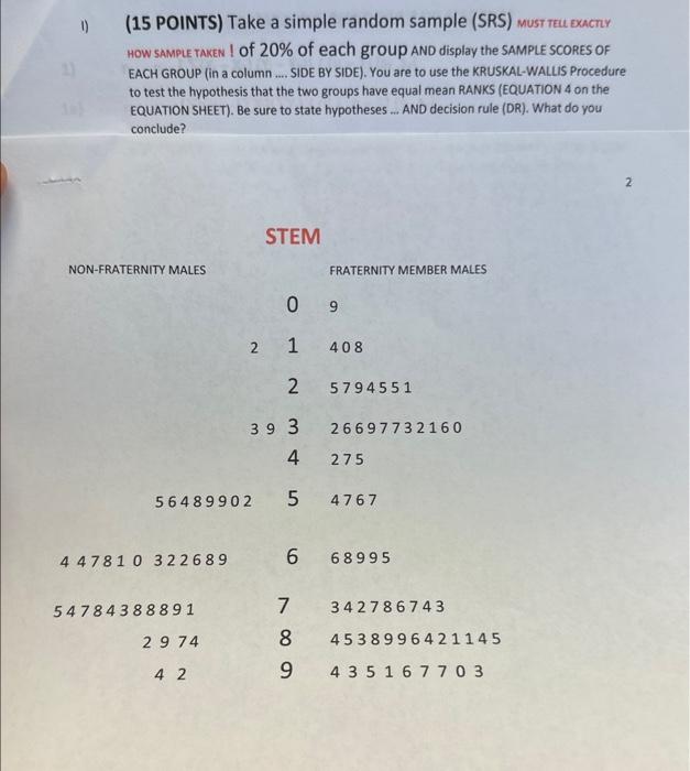 Solved (15 POINTS) Take a simple random sample (SRS) must тш | Chegg.com