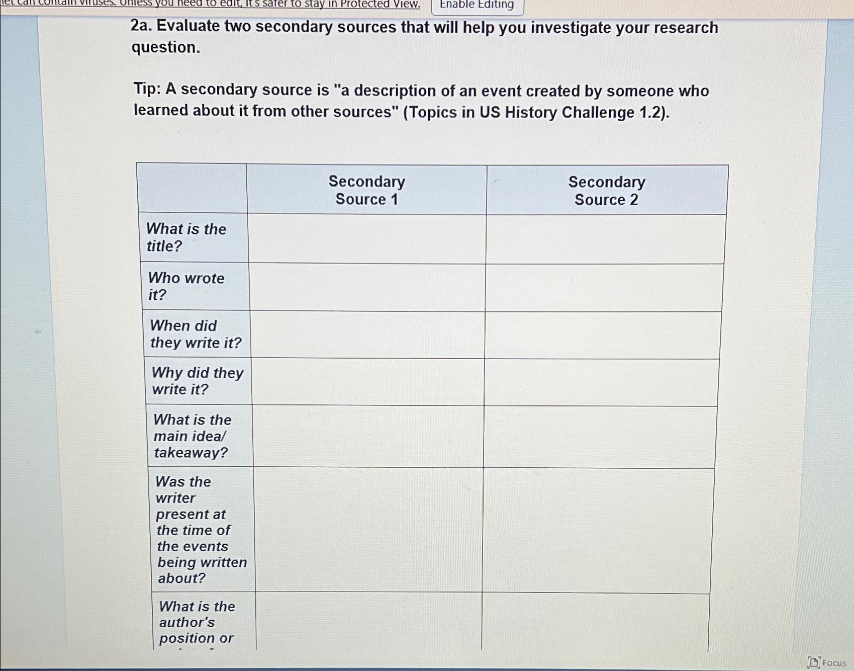 2a. ﻿Evaluate two secondary sources that will help | Chegg.com