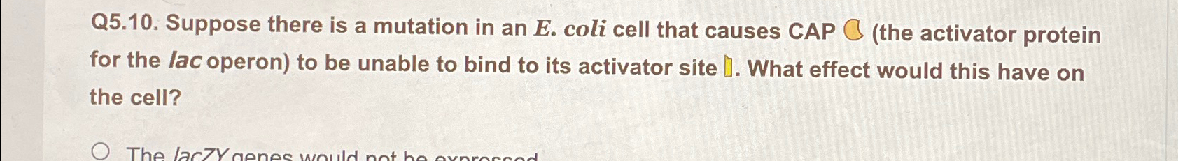 Solved Q5.10. ﻿Suppose there is a mutation in an E. ﻿coli | Chegg.com