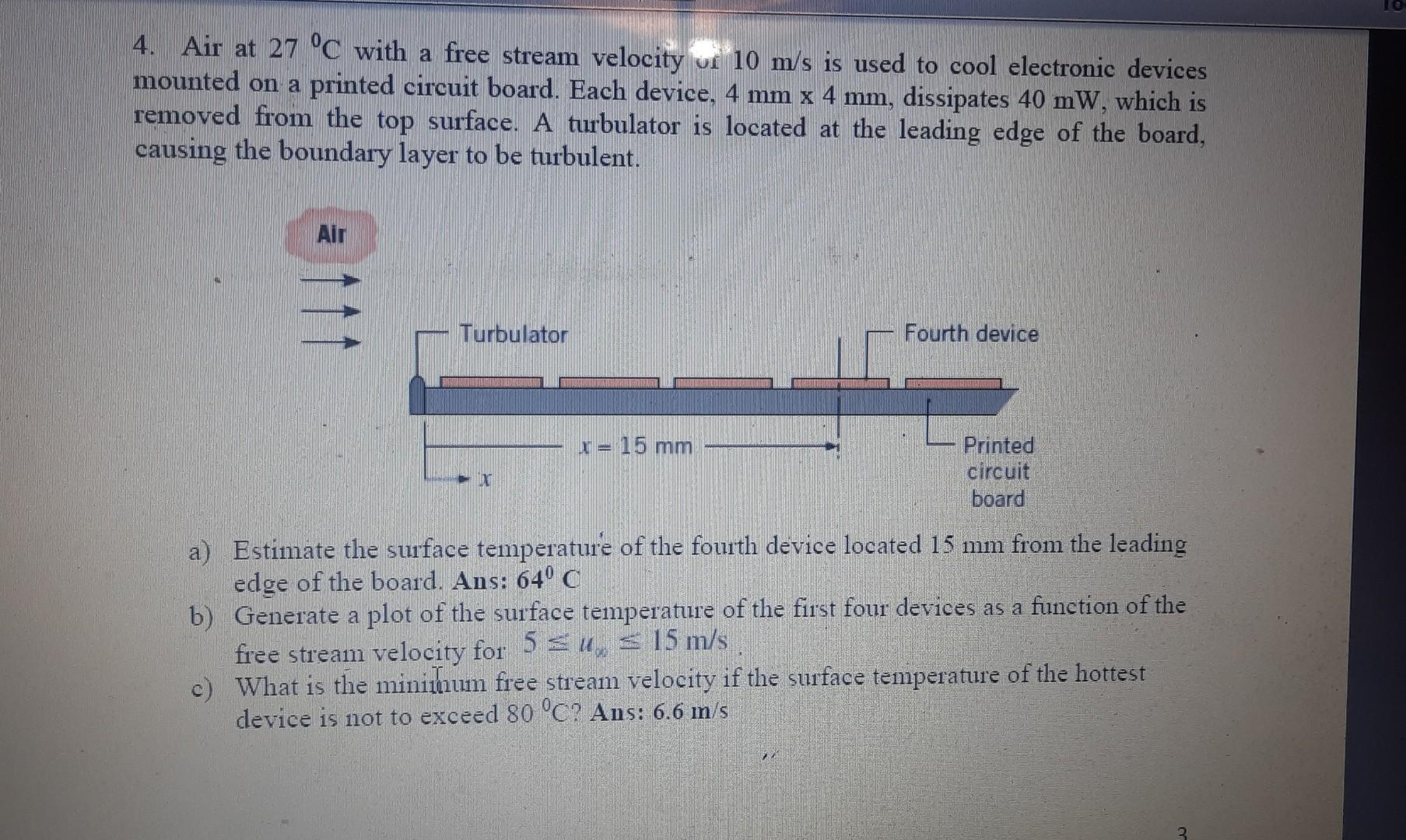 Solved 4. Air at 27∘C with a free stream velocity of 10 m/s | Chegg.com