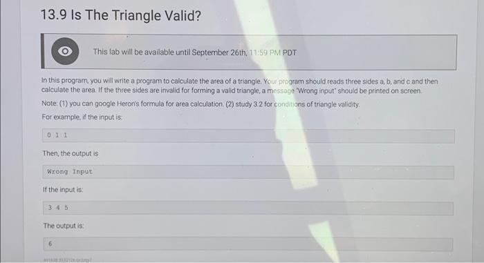 Solved 139 Is The Triangle Valid This Lab Will Be 