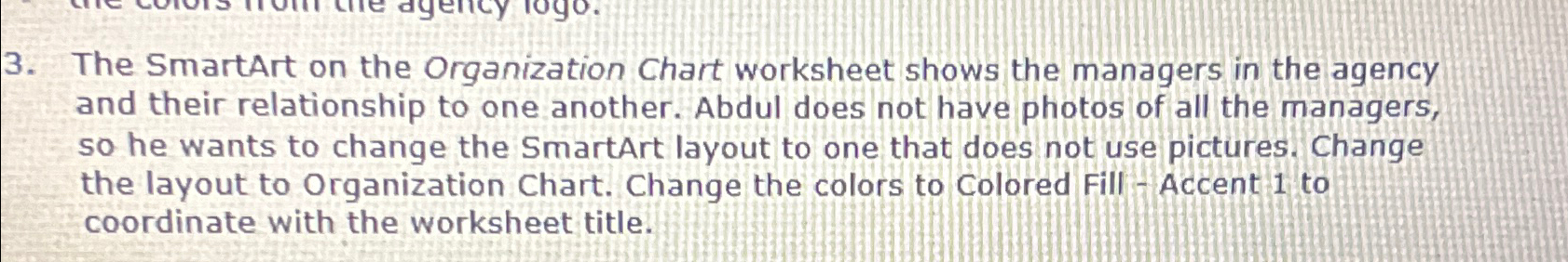 Solved The SmartArt on the Organization Chart worksheet | Chegg.com
