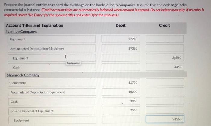 Solved Prepare the journal entries to record the exchange on | Chegg.com