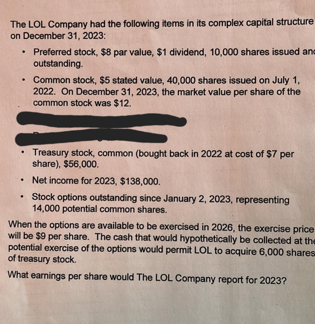 Solved The LOL Company had the following items in its | Chegg.com