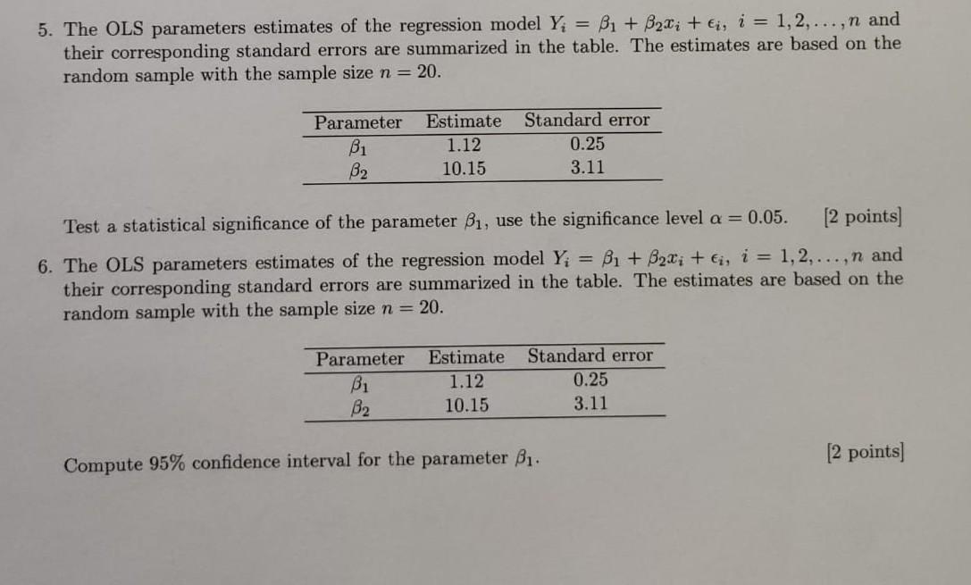 Solved 5. The OLS parameters estimates of the regression | Chegg.com
