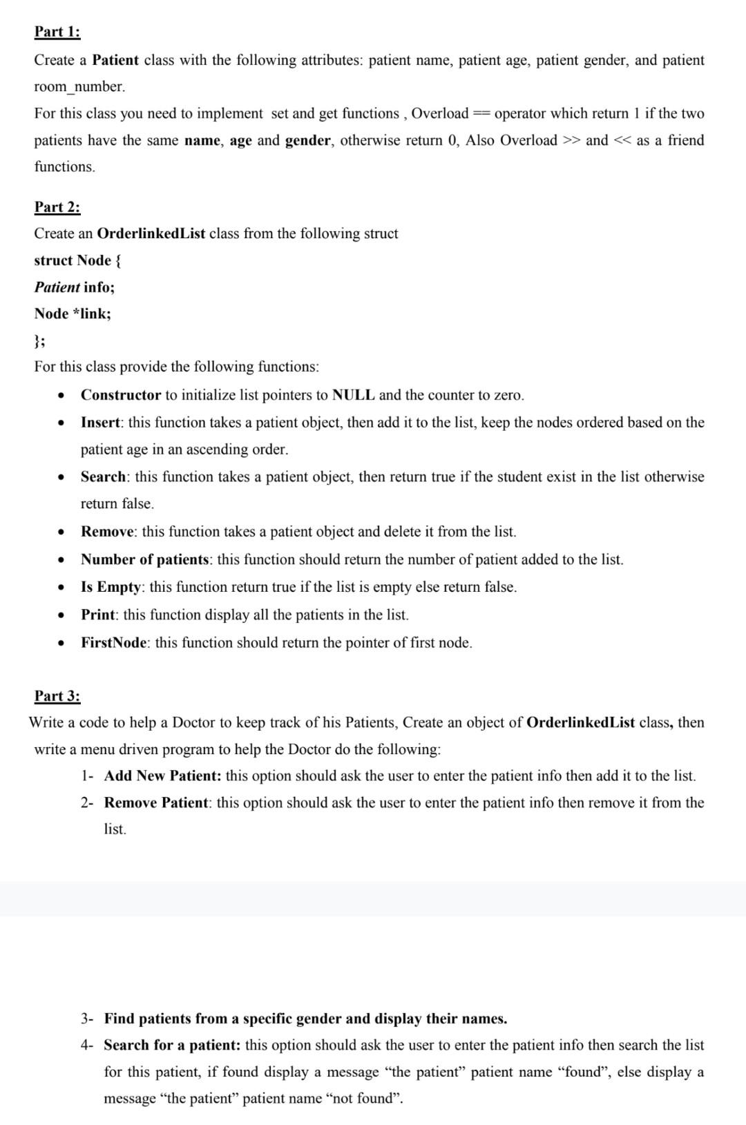 Solved Part 1: Create a Patient class with the following | Chegg.com