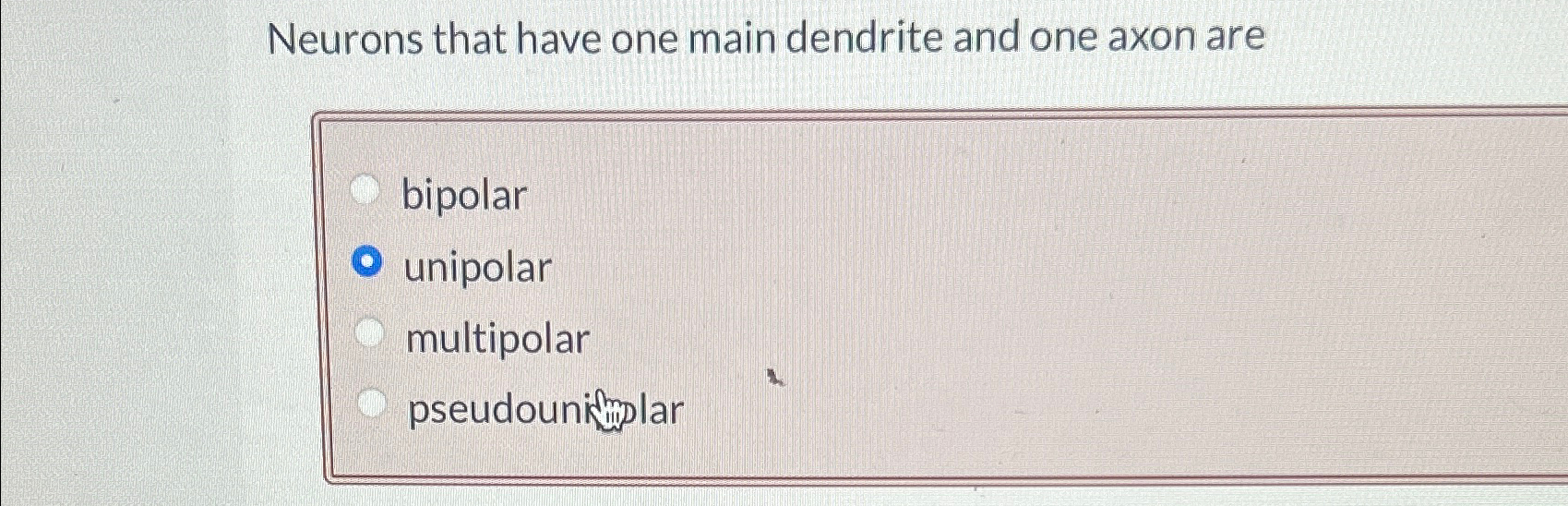 Solved Neurons that have one main dendrite and one axon | Chegg.com