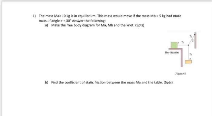 Solved 1) The mass Ma=10 kg is in equilibrium. This mass | Chegg.com
