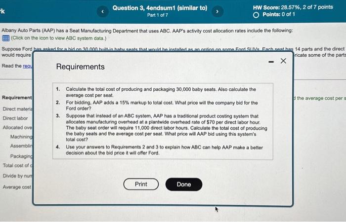 Solved to Parts (AAP) has a Seat Manufacturing Department | Chegg.com