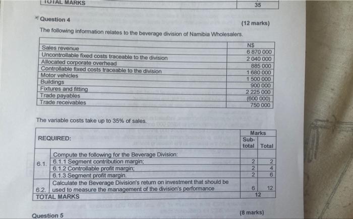 Solved * Question 4 (12 marks The following information | Chegg.com