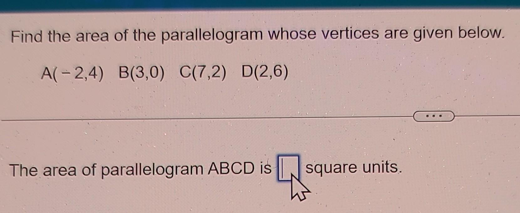 Find The Area Of The Parallelogram Whose Vertices Are
